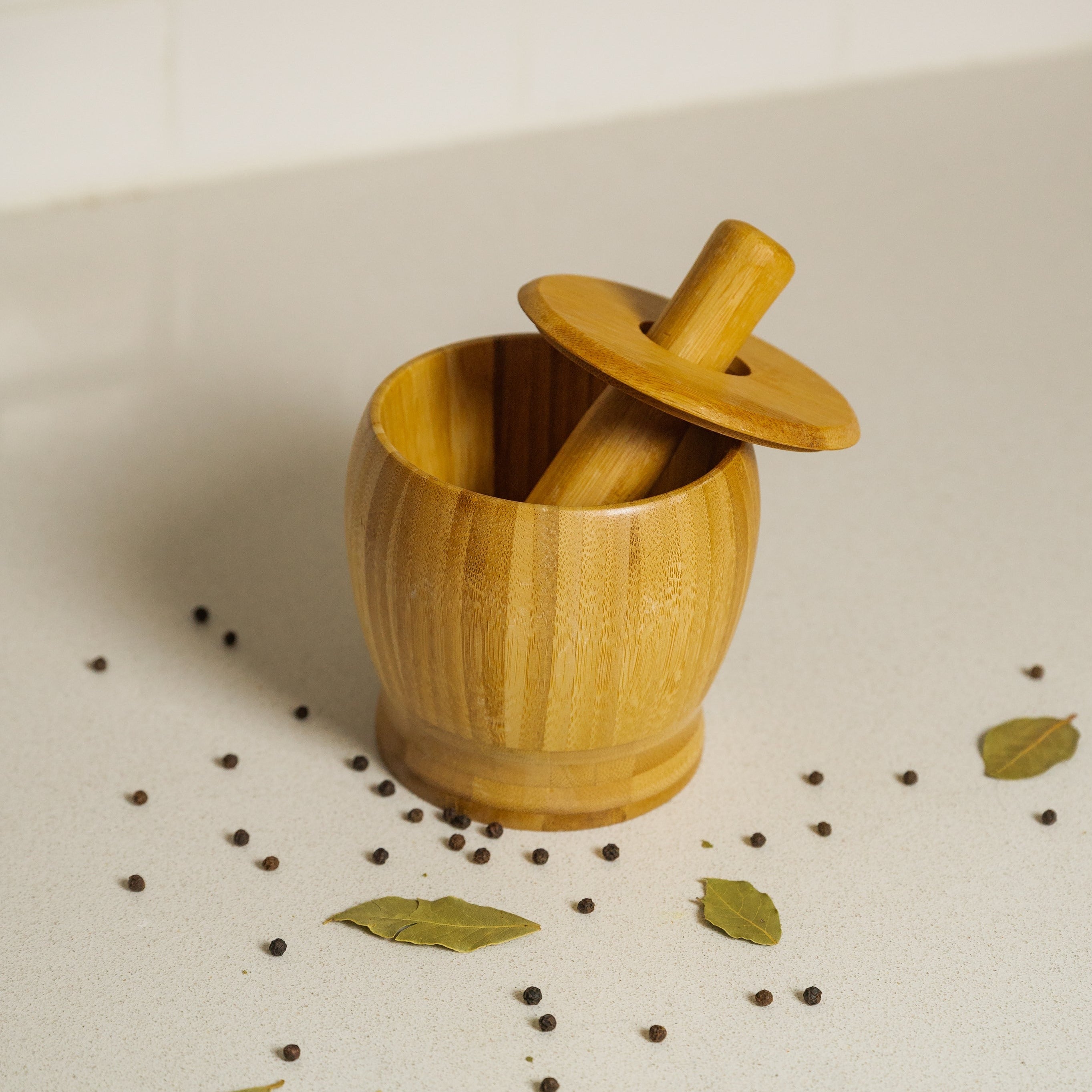 Bamboo Mortar & Pestle with Lid – Chef's Mandala Gourmet Store